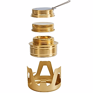 DZRZVD Mini Alcohol Backpacking Stove, Lightweight Brass Spirit Burner with Aluminium Stand for Camping Hiking and Picnic (Gold)