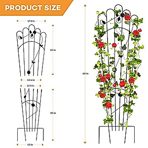 XYADX Metal Detachable Trapezoidal Garden Trellis for Climbing Plants Outdoor 60 Inches Sturdy Patio Plant Support for Indoor Plants Trellis for Rose, Vegetable Flower, Backyard Pack of 4 - Black