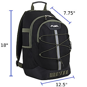 FUEL Terra Sport Spacious School Backpack with Front Bungee, Black/Green One Size