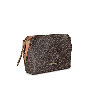 Calvin Klein Hailey Signature Triple Compartment Chain Crossbody, Brown/Khaki/Caramel Linear