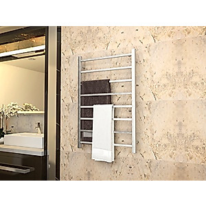 ANZZI Bell 8-Bar Wall Mounted Towel Warmer in Brushed Nickel | Energy Efficient 80W Electric Plug in Heated Towel Rack for Bathroom | Steel Towel Heater Rail On/Off Switch Drying Rack | TW-AZ026BN