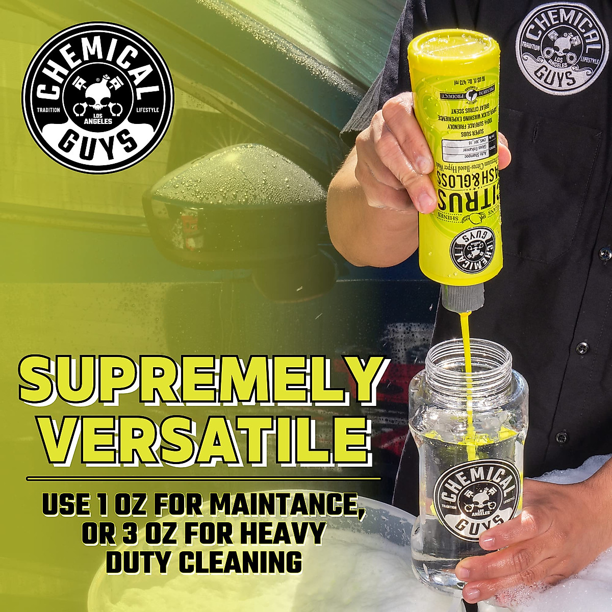 Chemical Guys CWS_301_16 Citrus Wash & Gloss Foaming Car Wash Soap (Works with Foam Cannons, Foam Guns or Bucket Washes) Safe for Cars, Trucks, Motorcycles, RVs & More, 16 fl oz, Citrus Scent