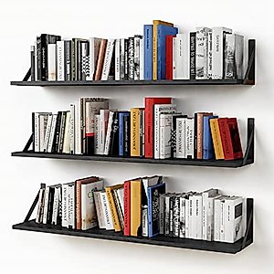 Forbena Floating Shelves 36 Inches Long 8 in Deep Set of 3, Large Wall Shelf for Bedroom Books, Heavy Duty Wide Wall Shelving for Closet Organizers and Storage, Living Laundry Room, Library (Black)