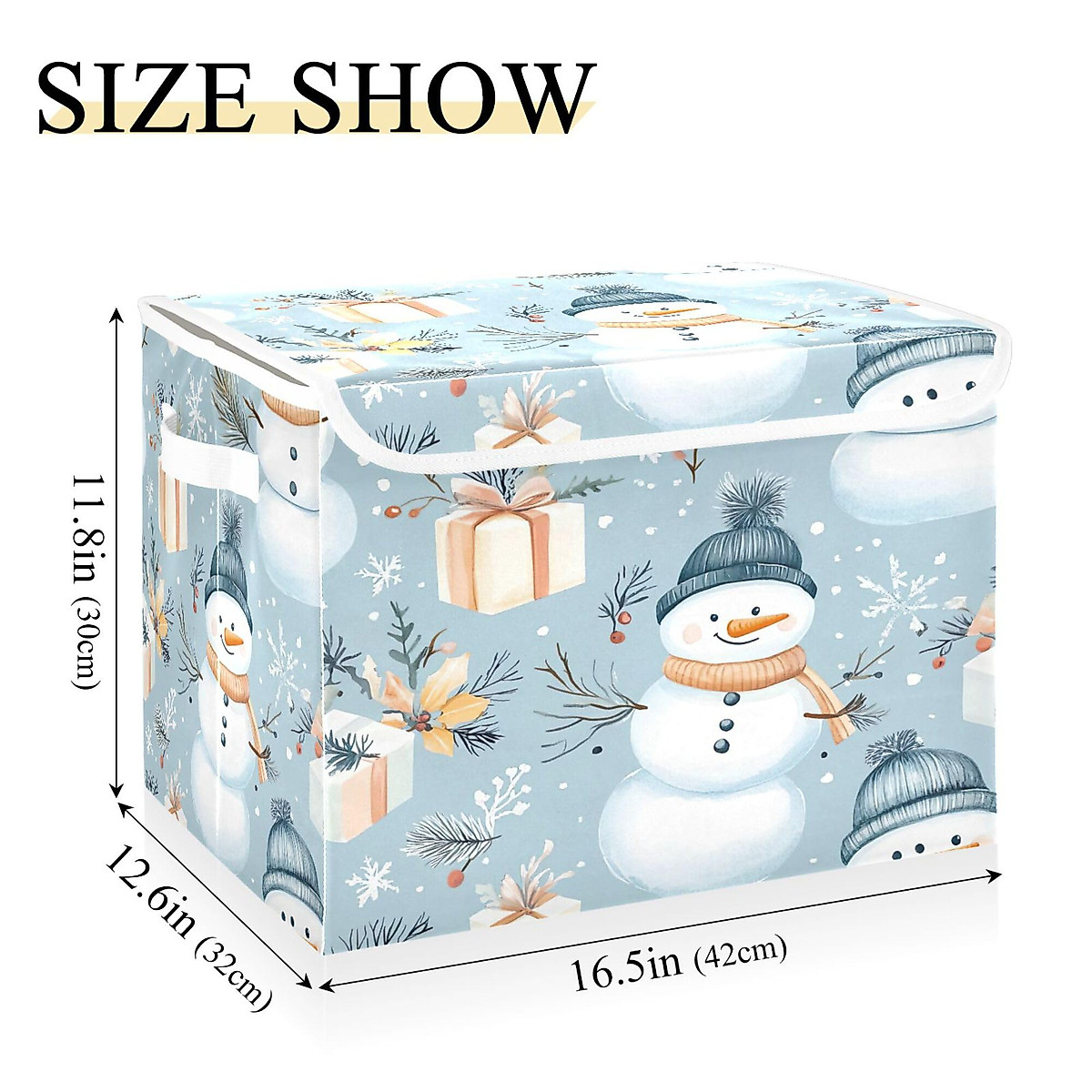 SEHANY Cute Christmas Snowman Closet Storage Bin with Lids and handles, Foldable Fabric Storage Baskets Organizer Large Cube Storage Boxes for Clothes Blanket Office Nursery, 16.5x12.6x11.8 in