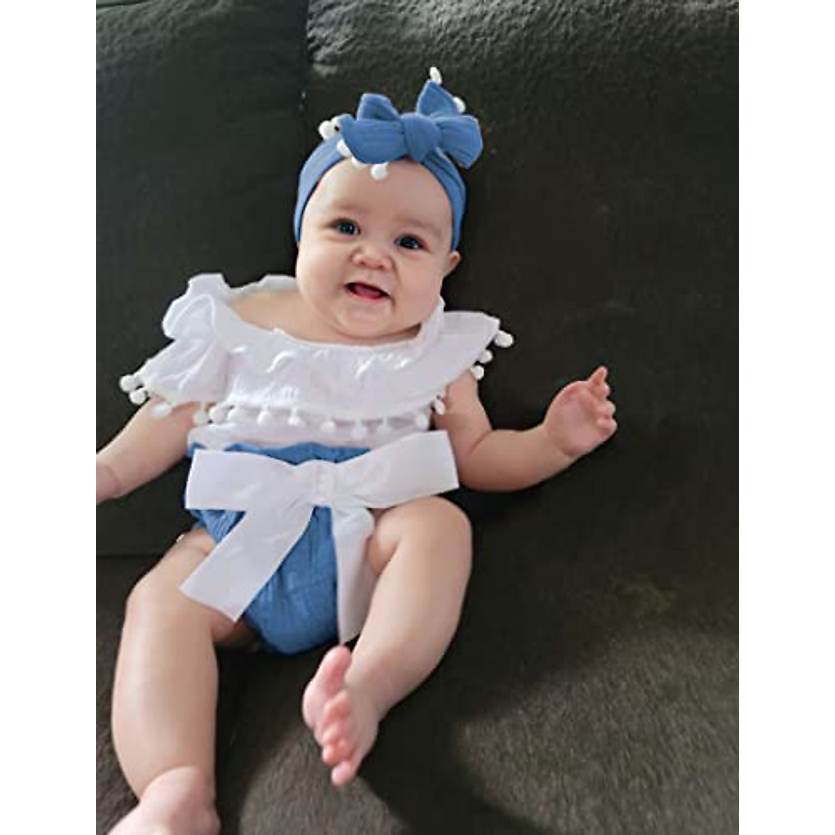 Newborn Baby Girls Clothes Floral Sleeve Romper+ Floral Short Pant 2pcs Summer Outfit 0-3 Months Blue