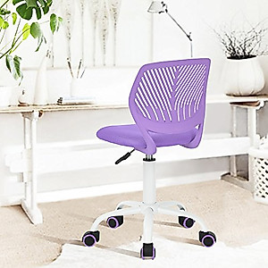 FurnitureR Writing Desk Chair for Teens Boys Girls,Home Office Chair with Breathable PP Mid Back, Armless,Height Adjustable,360 Swivel Chair,Purple