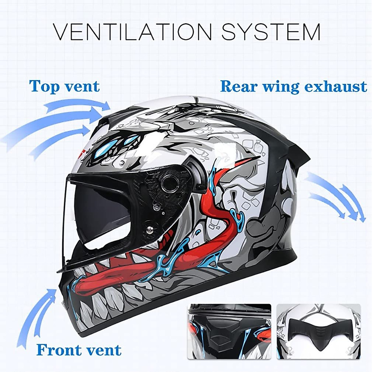 BDTOT Bluetooth Motorcycle Helmet, Full Face Flip Up, DOT Approved, Tail Wing Design, Noise Reduction, Anti-Fog Double Visor, Compatible with ATV, Color C