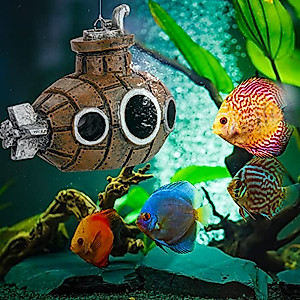 Floating Fish Tank Decoration, Little Cute Retro Submarine Aquarium Decoration with Two Float Balls , Resinous Fish Tank Accessorie, Safe Fish Toy for Betta Cichlid Goldfish Shrimps Hermit Crabs