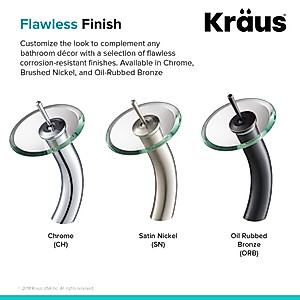 Single Lever Vessel Glass Waterfall Bathroom Faucet Chrome with Black Frosted Glass Disk and Matching Pop Up Drain