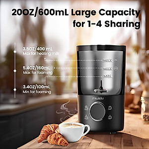 iTRUSOU Milk Frother and Steamer, 8-in-1 Electric milk frother, Automatic Hot and Cold Foam Maker for Coffee, Stainless Steel Milk Warmer Dishwasher Safe (Black)