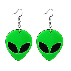 coadipress Acrylic Alien Earrings for Women Cute Funny Cartoon Green Space Head Resin Dangle Drop Statement Earrings (Green Alien)