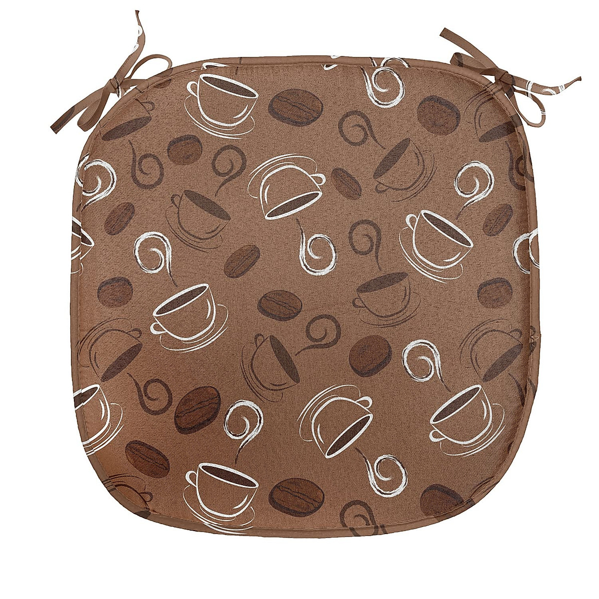 Lunarable Coffee Chair Seating Cushion Set of 2, Cup of Espresso Silhouettes with Beans Caffeine Source Gourmet Drinks Illustration, Anti-Slip Seat Padding for Kitchen & Patio, 16"x16", Brown White