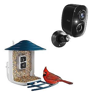 Dzees Security Camera Outdoor Wireless - Battery Powered WiFi Outdoor Camera Wireless, Smart Bird Feeder with Camera, AI Identify Bird Species, Auto Capture Bird Videos