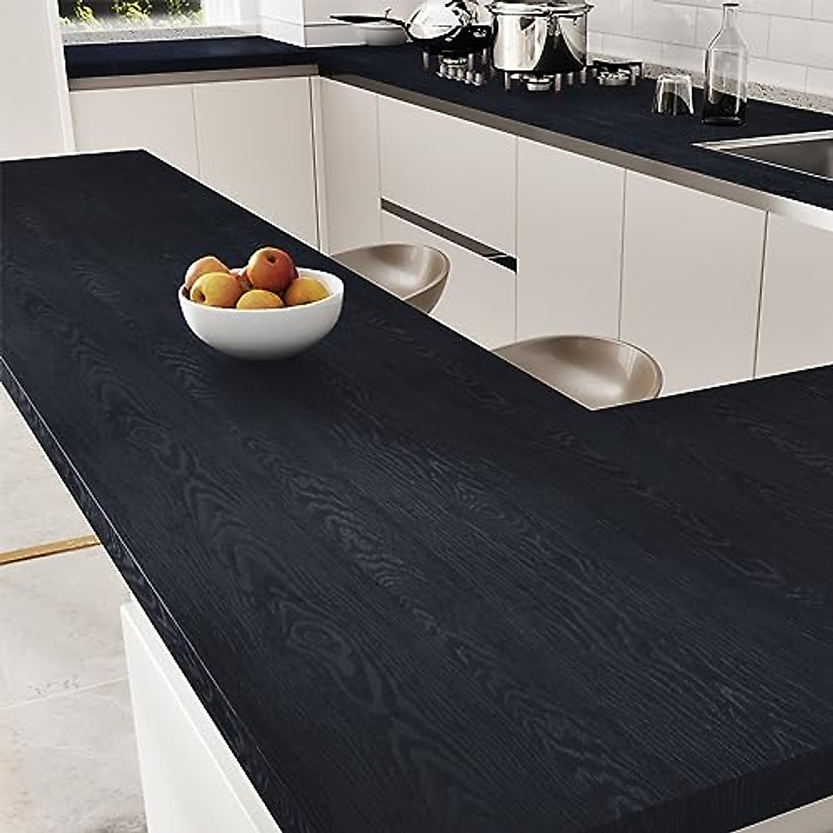 Wallercity Navy Blue Wood Grain Contact Paper for Countertops Peel and Stick Wood Look Wallpaper Thick Self Adhesive Contact Paper for Counter Top Vinyl Waterproof Wall Papper for Cabinets 24''x118''