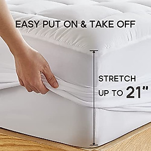 SONIVE Quilted Mattress Pad Soft Fluffy Pillow Top Mattress Cover Down Alternative Fill Topper Streches up to 21 Inches Deep Pocket (White, Twin)