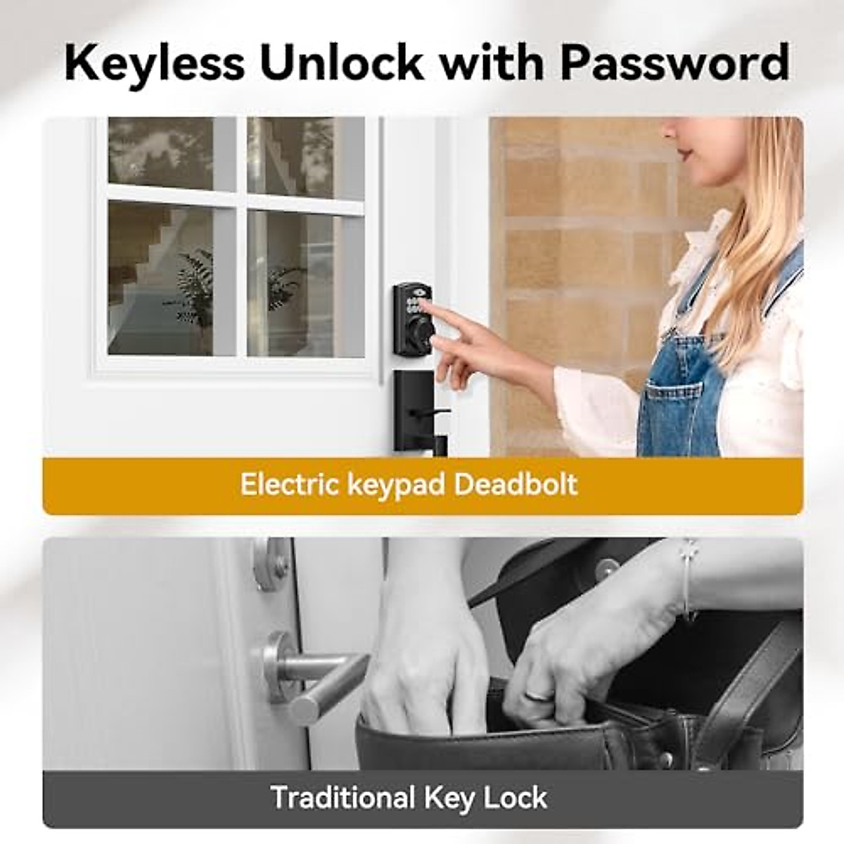 Brightify Keyless Entry Lock with Handle, Electronic Keypad Deadbolt, Auto Lock, Backlit, Easy Installation, Front Door Handle Sets, Matte Black