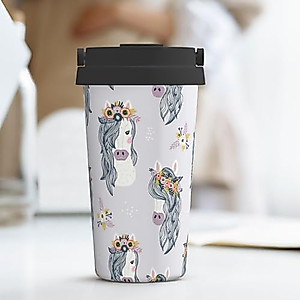 WANGXUEE Adorable Horses Print 500ml Stainless Steel Travel Tumbler Double Wall Vacuum Insulated Coffee Mug
