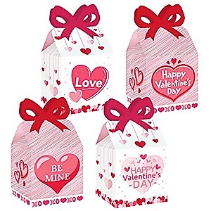 YEXEXINM 24 Pack Happy Valentine's Day Party Goodie Square Favor Gift Boxes, Red Heart Print Party Paper Gift Boxes Treat Bags for Valentine's Day Wedding Anniversary Party Supplies Decoration