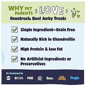 Pawstruck Premium Beef Jerky Dog Treat Chews, Large 10" Strips - Support Hip & Joint Health Naturally Rich in Glucosamine & Chondroitin - No Added Preservatives - 15 Count - Packaging May Vary