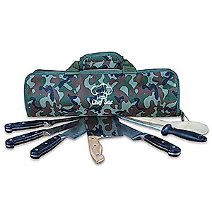 Chef Sac Chef Knife Roll Bag Travel Case | 8+ Slots for Knives & Tools | 2 Flaps with Cleaver & Mesh Pocket | Chef Knife Case for Professional & Culinary Work | Knives Not Included (Army Green)