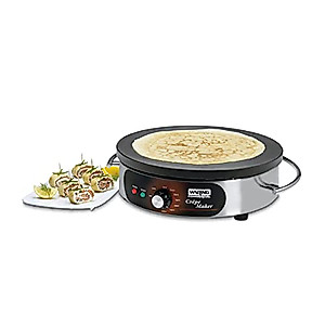 Waring Commercial WSC160X 16" Electric Crepe Maker, Cast Iron Cooking Surface, Stainless Steel Base, Includes Batter Spreader and Spatula, 120V, 1800W, 5-15 Phase Plug