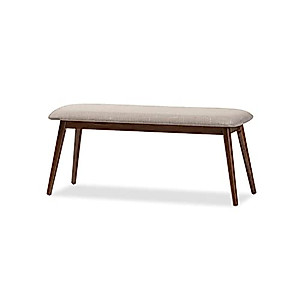 Baxton Studio Flora Mid-Century Modern Light Grey Fabric and OakMedium Brown Finishing Wood Dining Bench
