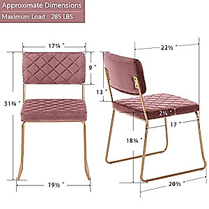 Duhome Velvet Dining Chairs Set of 2, Upholstered Accent Chairs for Kitchen Living Room Backrest Desk Chair with Gold Metal Legs, Pink