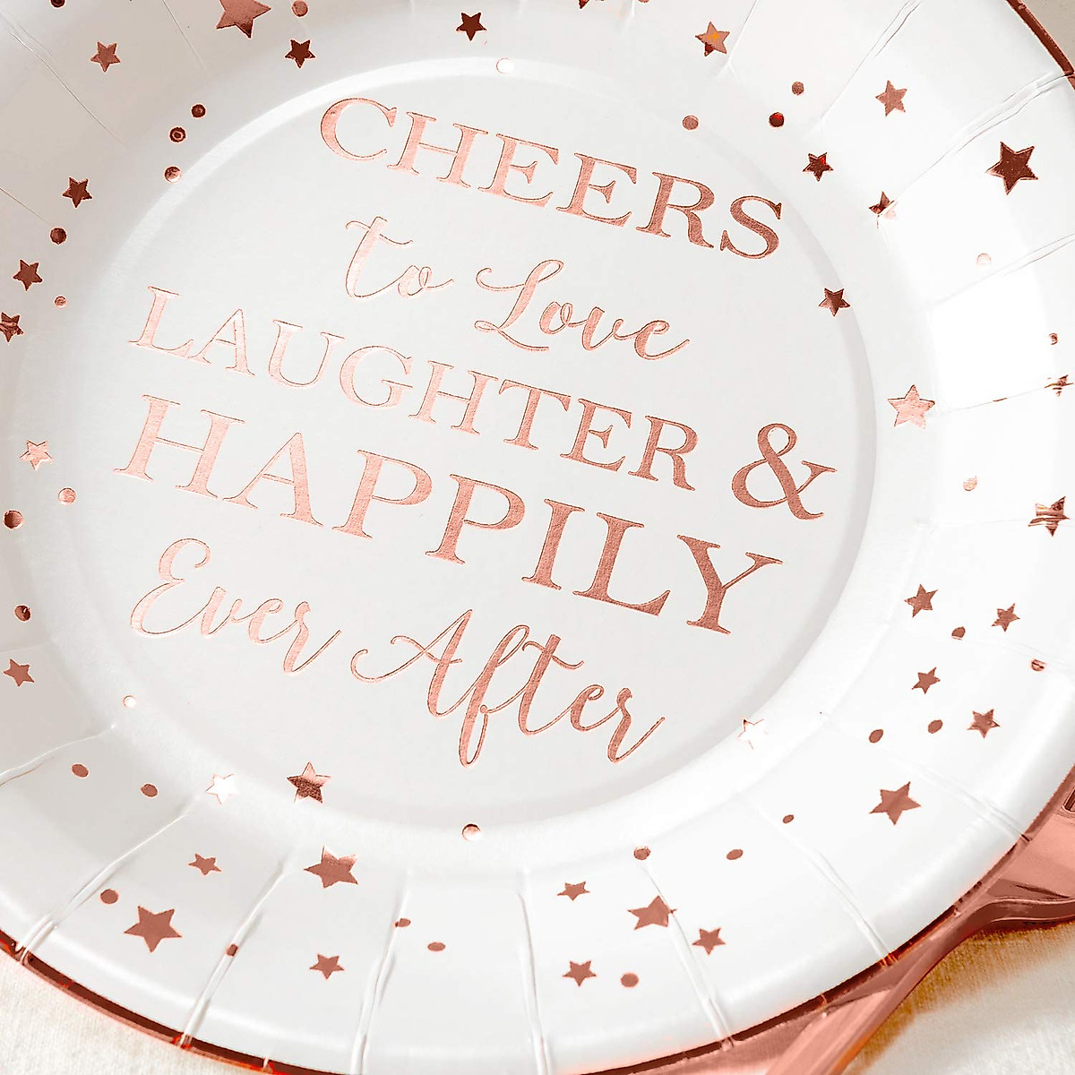 Crisky Cheers to Love Rose Gold Disposable Plates for Bridal Shower, Wedding, Engagement, Bachelorett Party Decorations, Dessert, Buffet, Cake Plates Party Supples, 50 Count, 9" Plate