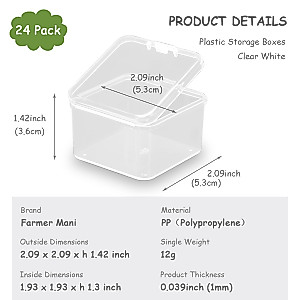24 Pcs Square Bead Organizers - Clear Plastic Beads Storage Containers Box for Jewelry Findings and Art Supplies (2.09 x 2.09 x1.42 inch)