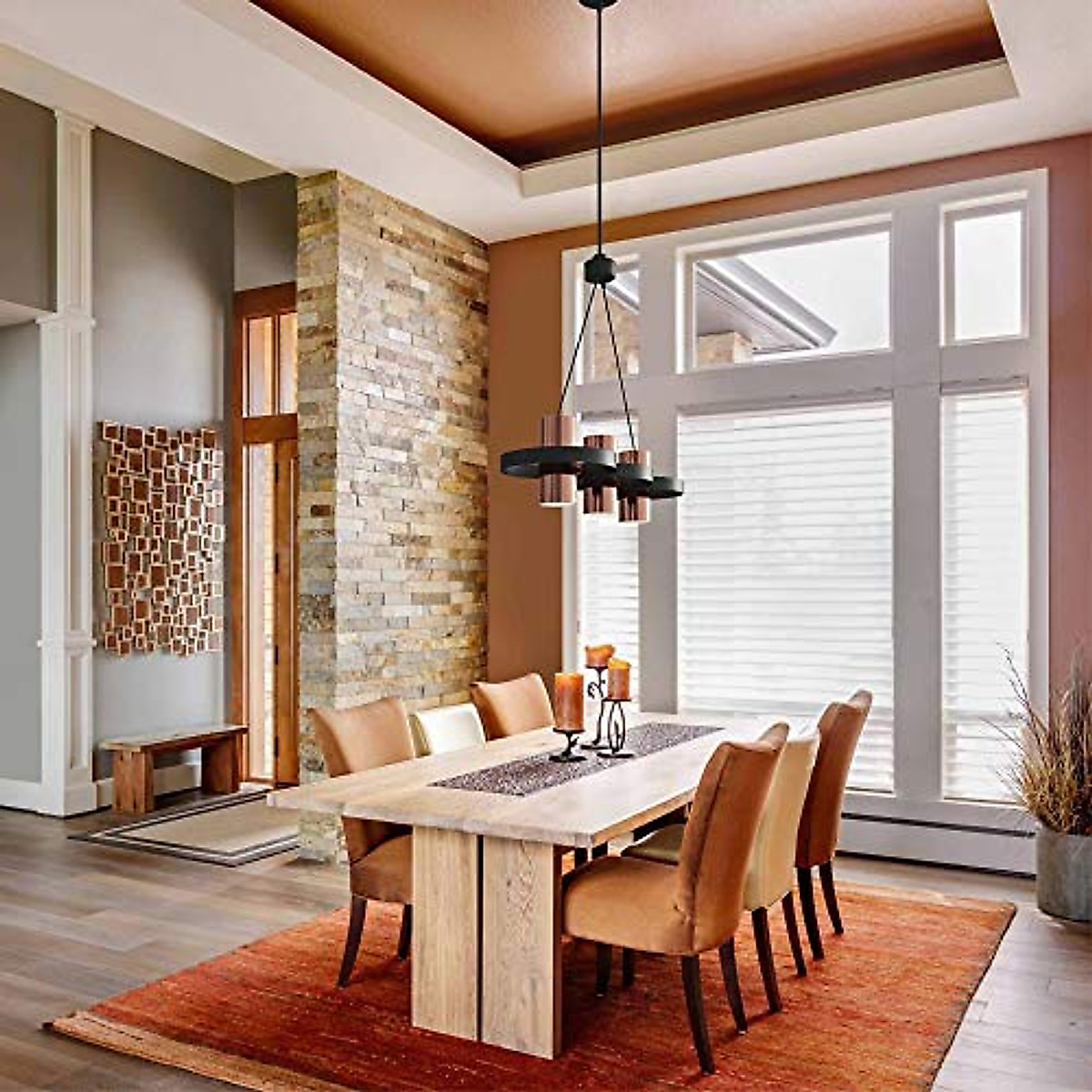 Westinghouse 6368900 Ariana Indoor, Matte Black Finish with Copper Shades Three-Light Chandelier, One Size