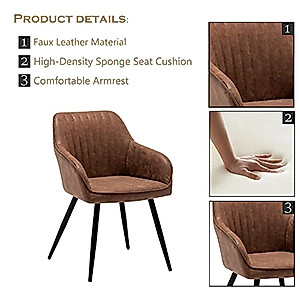 annjoe Faux Leather Accent Chair Arm Chairs Living Room Chairs Leisures Chair Upholstered Chair with Metal Legs Set of 2 for Home Kitchen Office Bistro Cafe, Brown