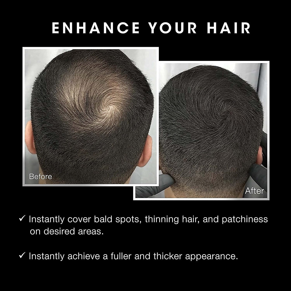 Pacinos Hair Fiber Kit - Conceal Thinning Hair Instantly with Fiber Hold Spray - Black