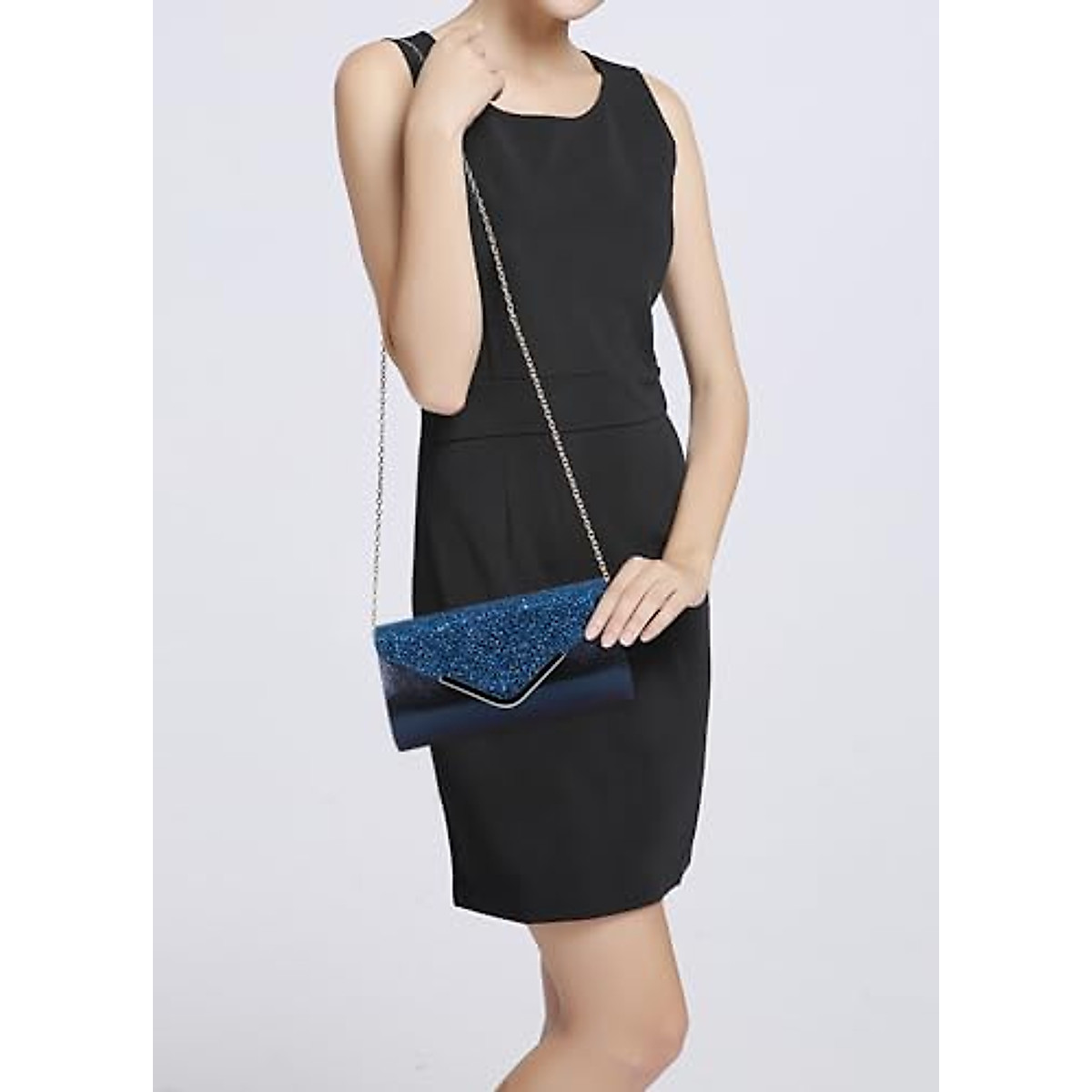 Naimo Womens Shiny Sequin Clutch Evening Bag Envelope Handbag Shoulder Chain Purse for Wedding Party Bride