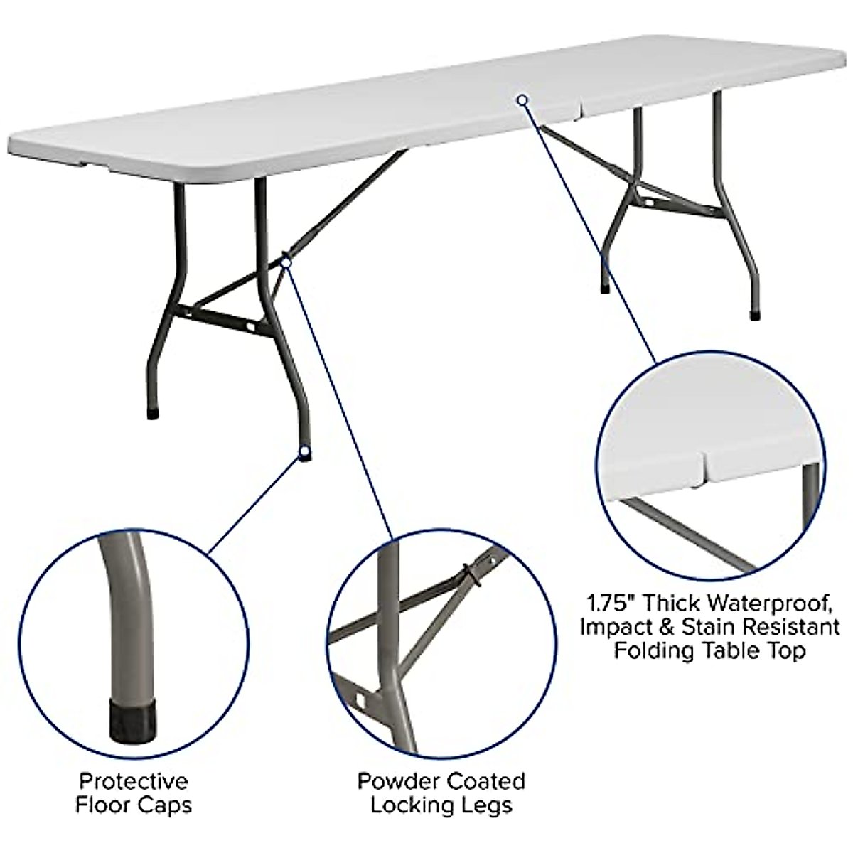 Flash Furniture 8' Bi-Fold Granite White Plastic Event/Training Folding Table Set with 10 Folding Chairs