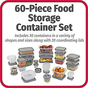 GoodCook EveryWare Set of 30 BPA-Free Plastic Food Storage Containers with Lids (60 Pieces Total), Clear/Grey