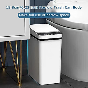 KEETRILAI 10L Waterproof Touchless Trash Can Plastic Automatic Garbage Can Slim Narrow Smart Trash Can for Bathroom Bedroom Kitchen Office Living Room（White）