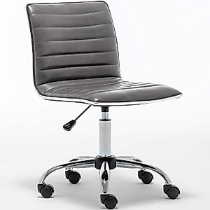 BTEXPERT Home Gray Swivel Mid Back Armless Ribbed Designer Task Faux Leather Soft Upholstery Office Chair