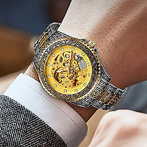 Luxury Men Automatic Mechanical Wristwatch Waterproof Stainless Steel Diamond Watch Golden Skeleton Men's Clock