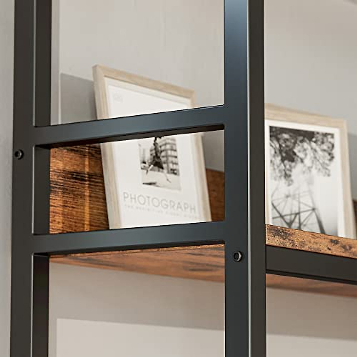 IRONCK Industrial Bookshelves 6 Tiers Corner Bookcases with Baffles Etagere Shelf Storage Rack with Metal Frame for Living Room Home Office