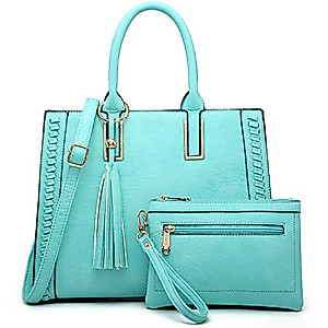 Dasein Purses Handbags for Women Satchel Vegan Leather Shoulder Bags Work Tote for Ladies with Matching Clutch (Turquoise)