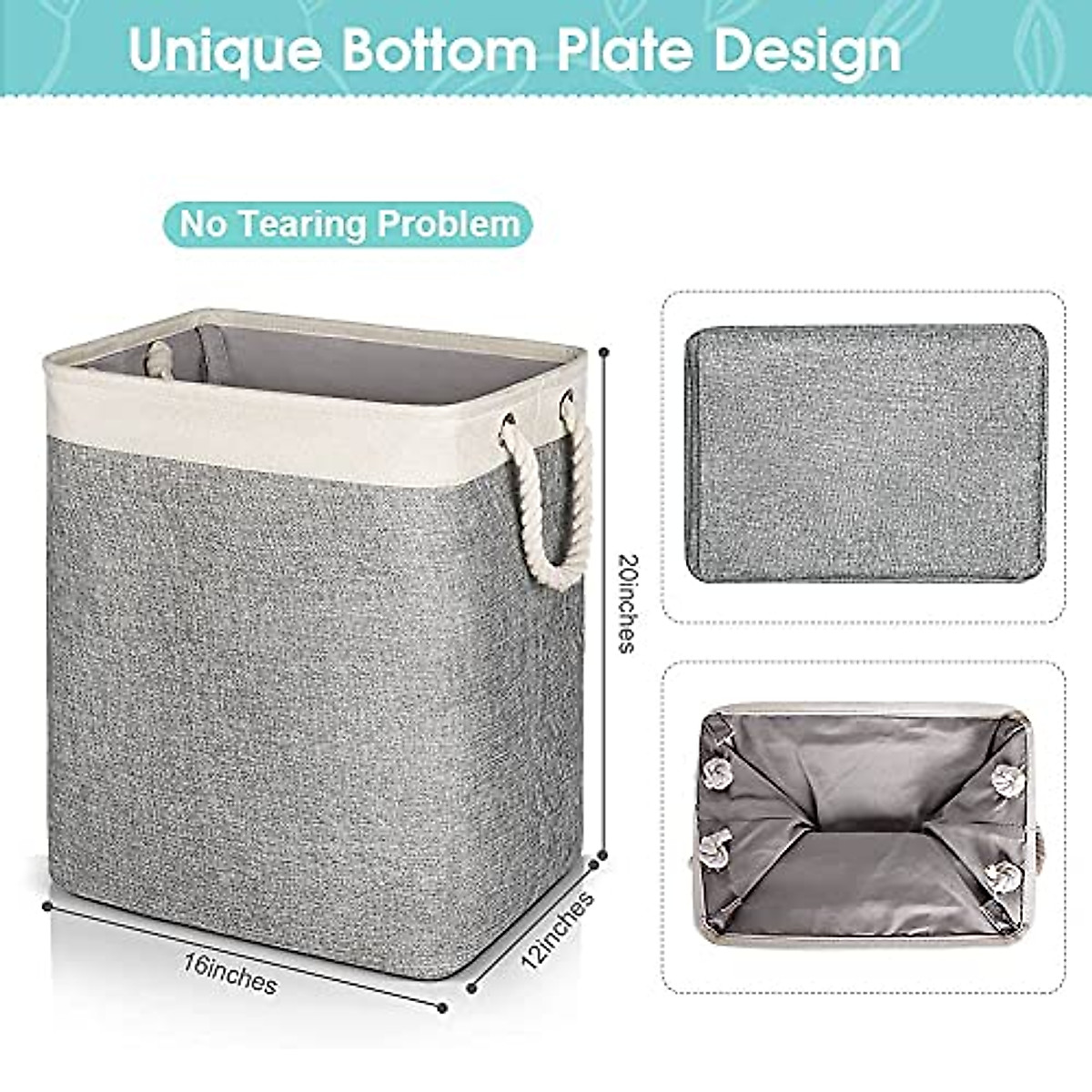 Laundry Basket of the Collapsible Linen,Laundry Hamper with Rope Handles Built-in Lining with Foldable Brackets Laundry Storage Baskets for Bathroom,Toys and Clothing Organization