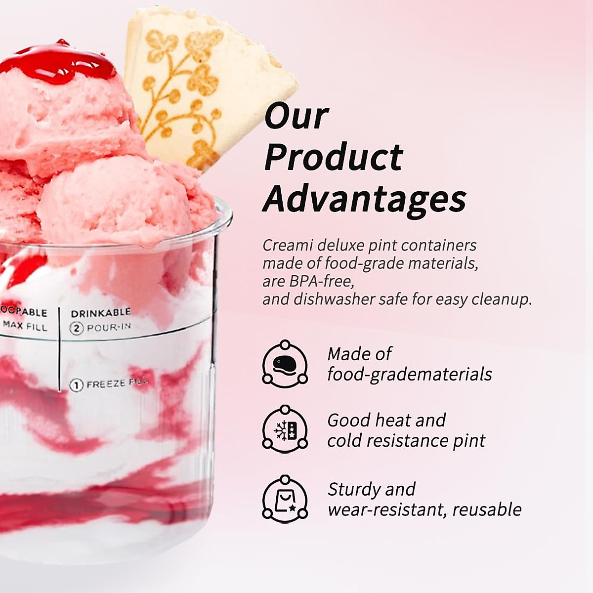 Fwioaor Premium 24 oz. Pint Containers for Ninja Creami Deluxe - 4 Pack | NC500, NC501 Series Compatible | BPA-Free, Dishwasher Safe