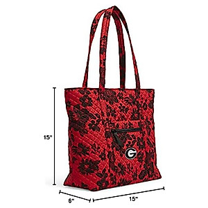 Vera Bradley Women's Cotton Collegiate Vera Tote Bag (Multiple Teams Available), University of Georgia Red/Black Rain Garden - Recycled Cotton, One Size