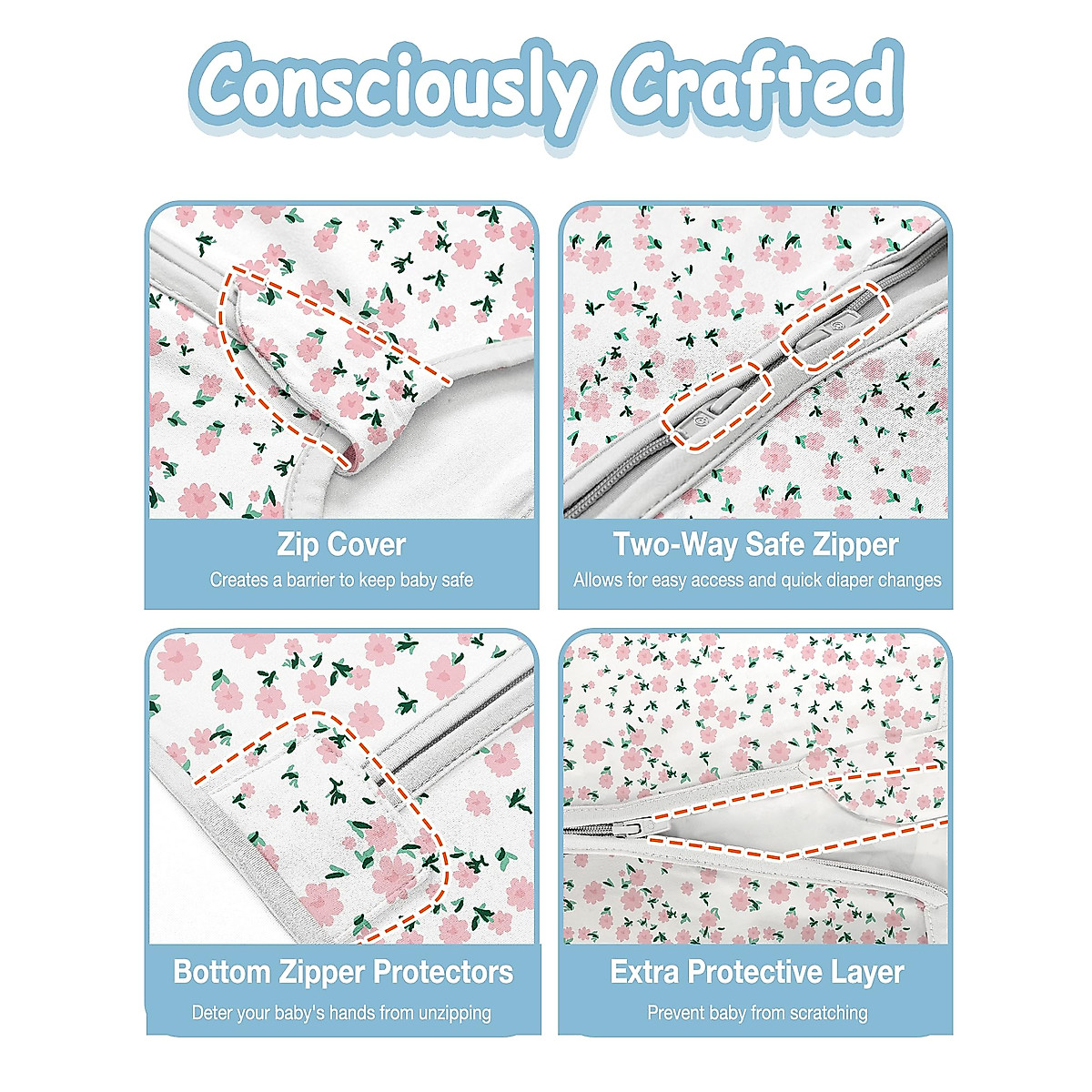 TOTBASIC Baby Sleep Sack 2-Pack, Light & Soft Unisex-Baby Wearable Blanket, 2-Way Safe Zippers Sleepsack for Babies 0-3-6-12-18-24 Months 0.5 TOG