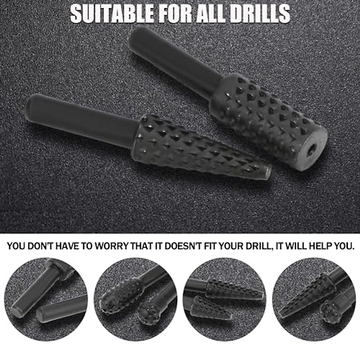 Rotary Drill Bits Set Wood Carving File Rasp Drill Bit of 5Pcs, 1/4" 6mm Shank Tool Power Tools Woodworking Chisel Shaped Rotating Embossed Grinding Head