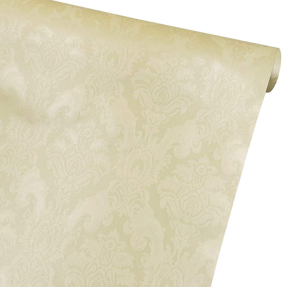 SimpleLife4U Peel & Stick Shelf Liner Waterproof Drawer Paper 17.7 Inch by 9.8 Feet, Beige Damask