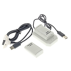 Cotchear Double 4800mAh Rechargeable Battery Pack + USB Charger Cable Pack + Charging Base for Xbox 360 Controller - White