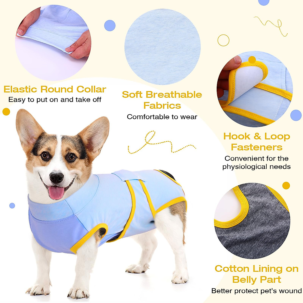 IDOMIK Dog Surgery Recovery Suit, Soft Dog Spay Neuter Recovery Onesie Bodysuit After Surgery for Male Female Dogs Cats, E-Collar Cone Alternative Anti-Licking Abdominal Wounds,S