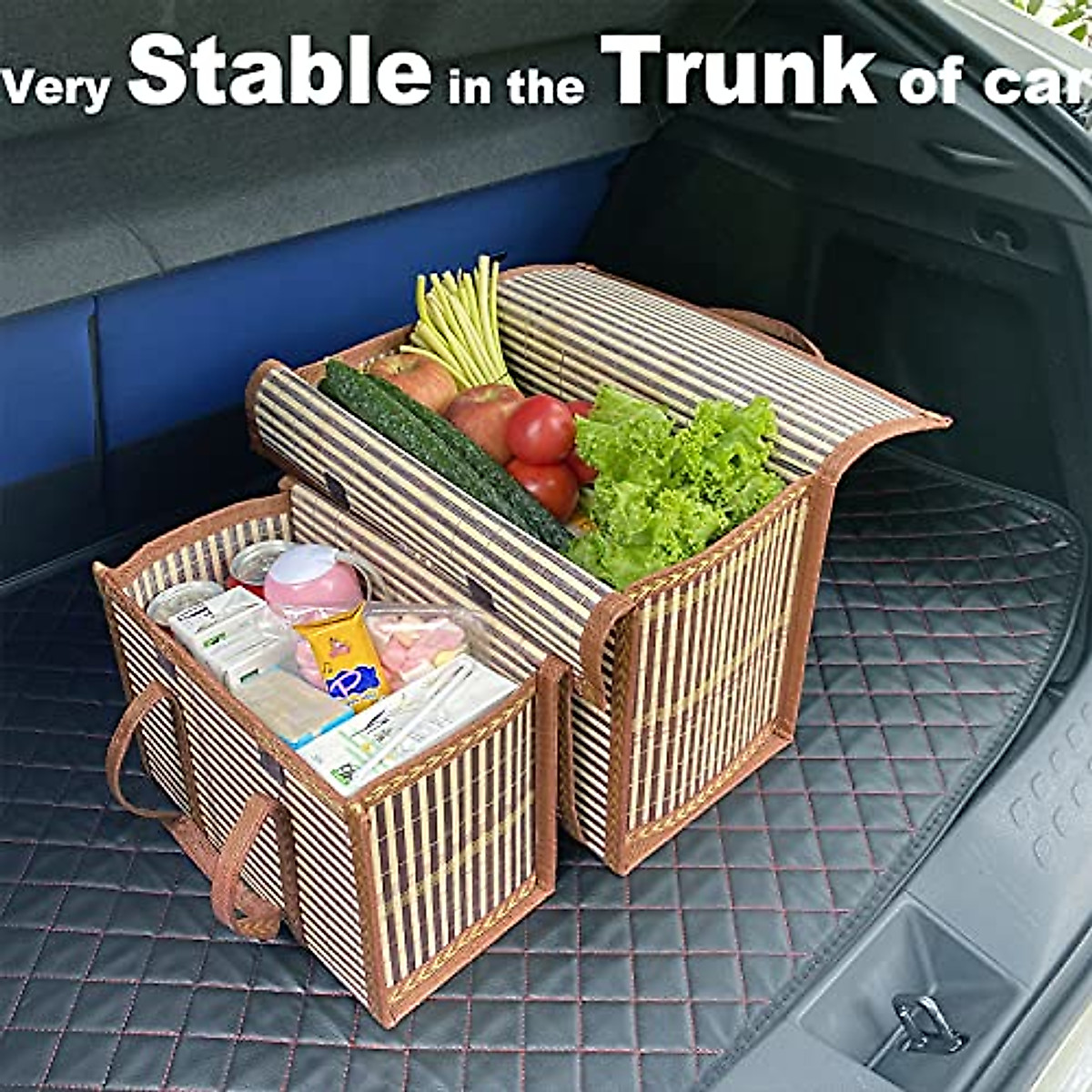Picnic Basket Empty for 2 ＆ 4 Foldable,Easter Basket Storage of Plastic Easter Eggs and Easter Candy with Handle Lid.(Large)