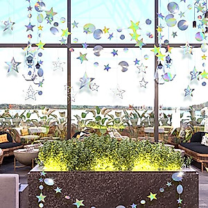 Corwogolo Star Party Decoration Iridescent Dots Holographic Twinkle Little Stars Garlands Hanging Streamer Banner Backdrop for Birthday Baby Shower New Year Wedding Ramadan Party